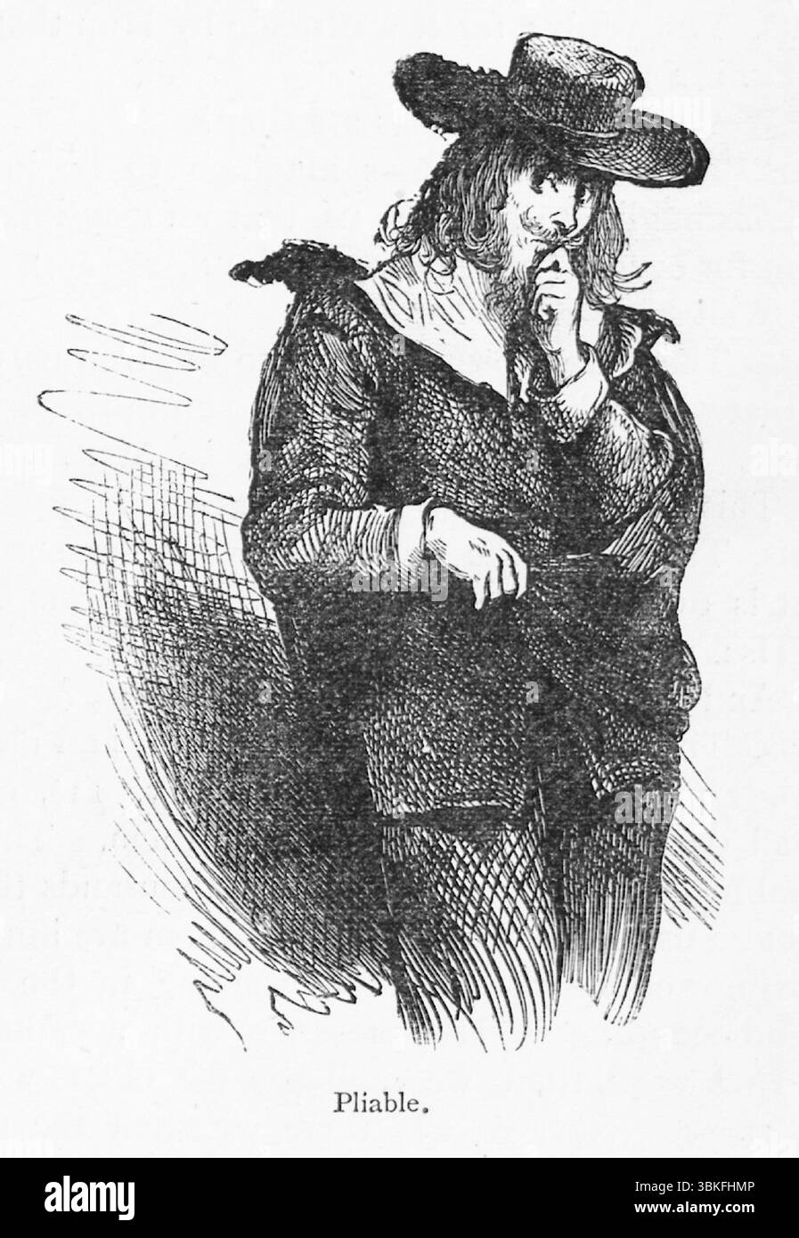 Woodcut of Pliable from John Bunyan's book The Pilgrim's Progress Stock ...