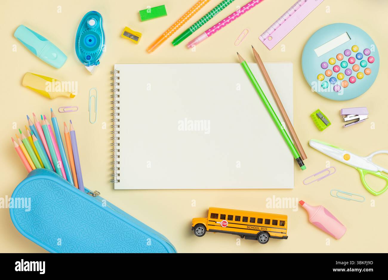 Back to school concept. Flat lay style composition with stationery ...