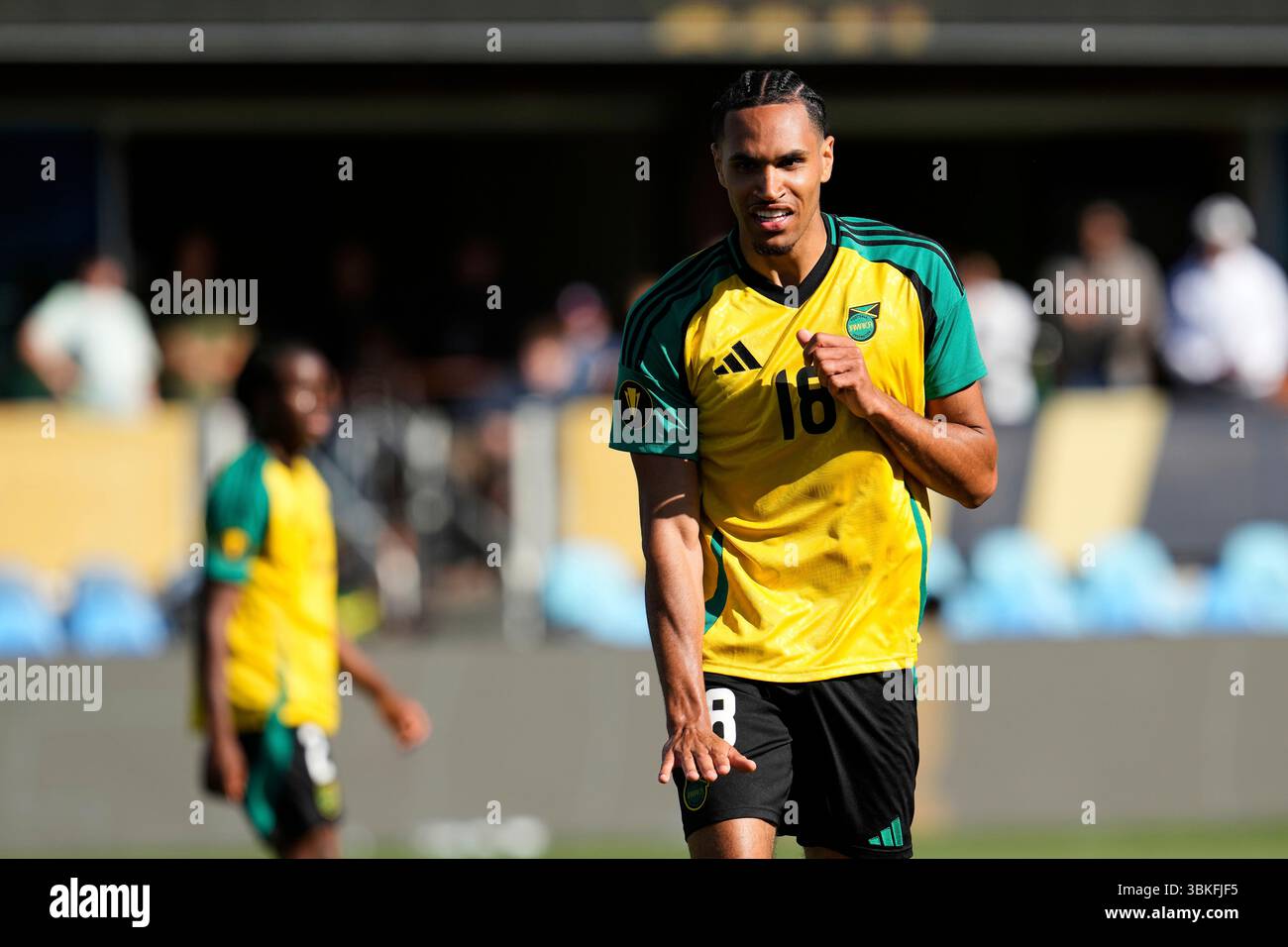 Jamaica midfielder Jonathan Russell celebrates after scoring a goal ...
