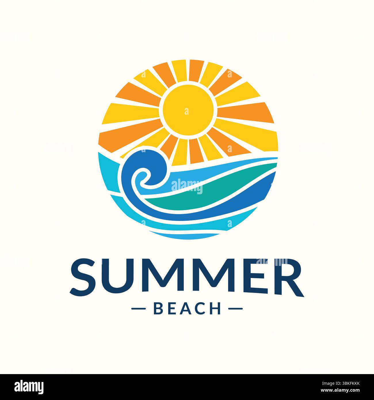 Stylized summer beach logo with sun and wave illustration Stock Vector ...