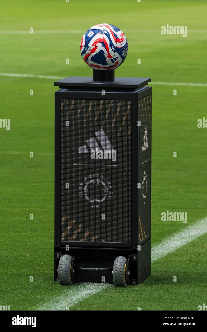 The official FIFA Club World Cup Adidas match ball is seen on a plinth ...