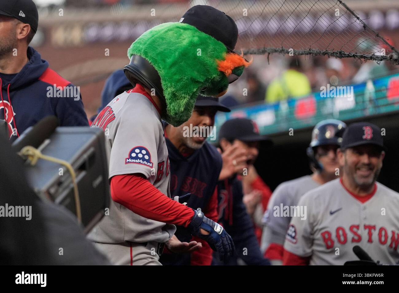 Boston Red Sox's David Hamilton, foreground, celebrates after hitting a ...