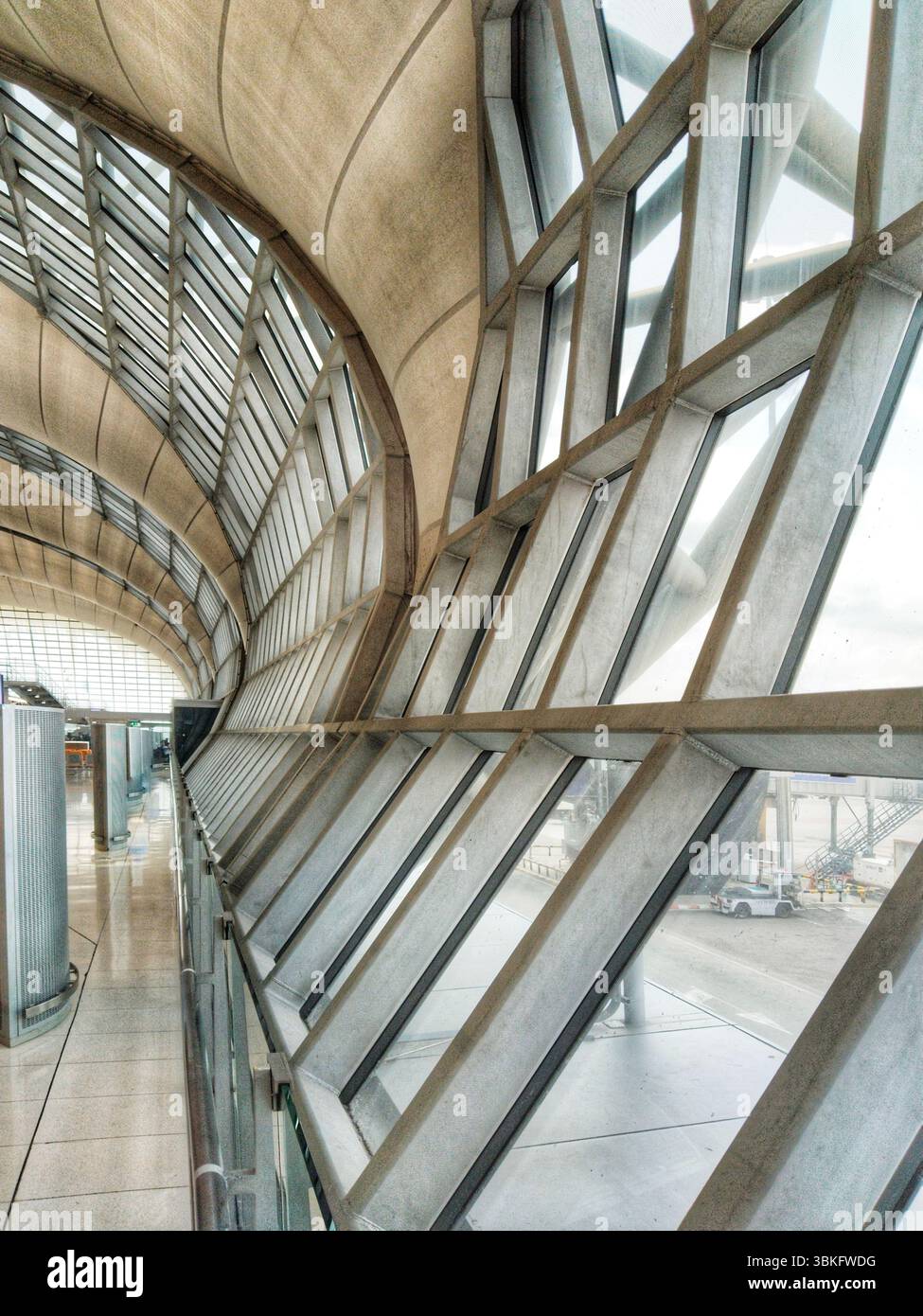 the intricate architecture of a modern airport terminal, focusing on ...