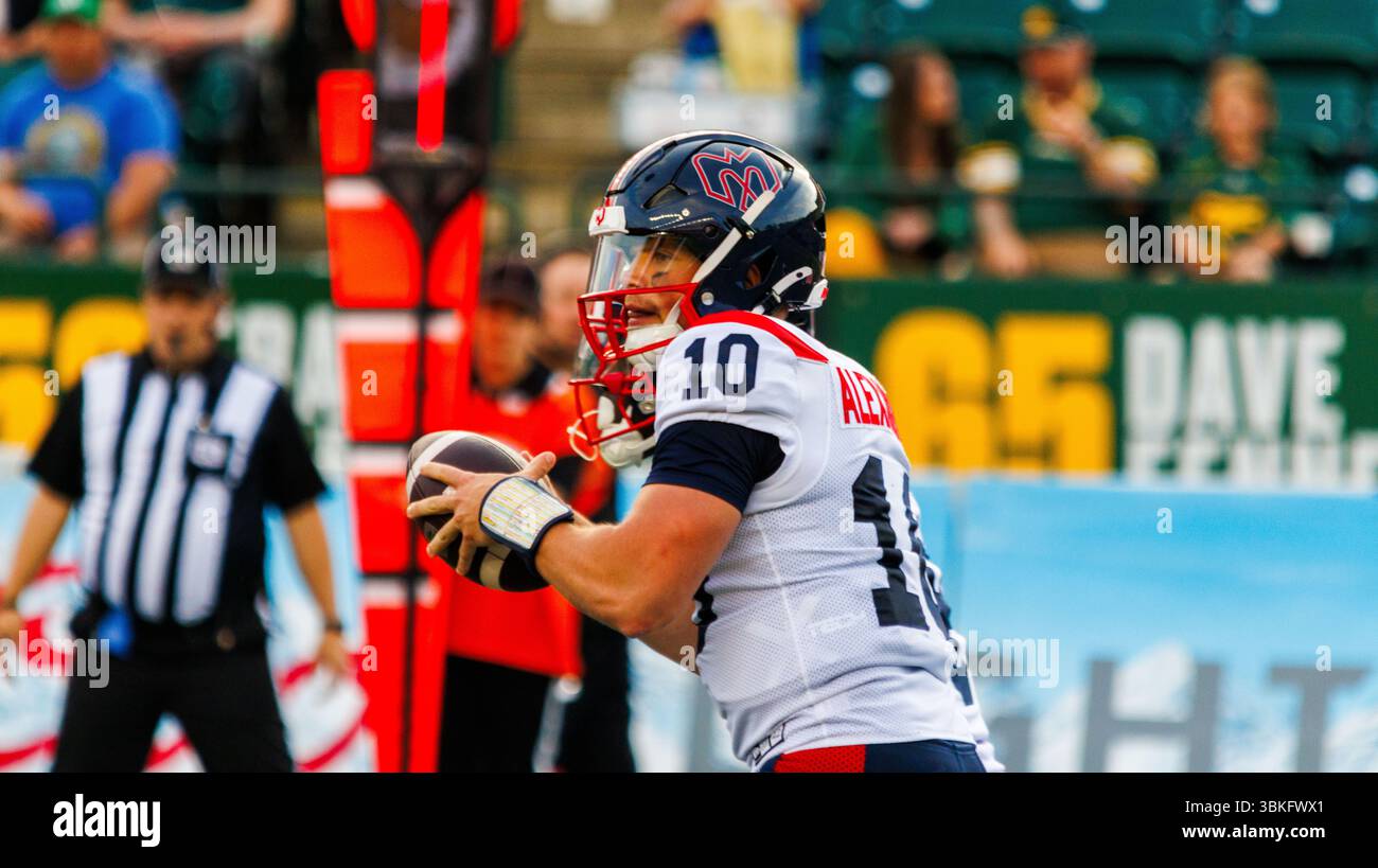 Edmonton, Canada. 19th June, 2025. Montreal Alouette quarterback Davis ...