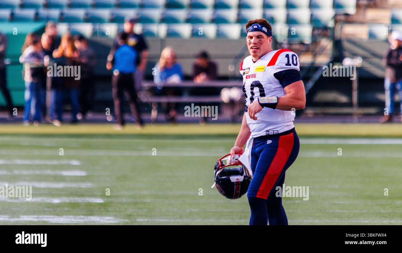 Montreal's Davis Alexander (QB) takes a break during CFL action against ...