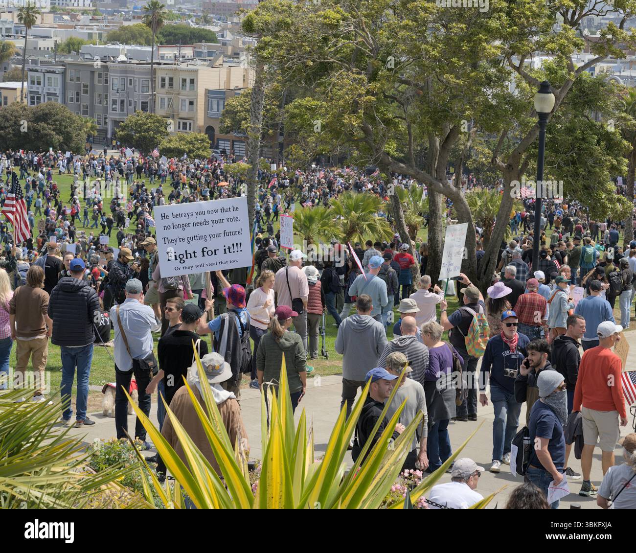 A large crowd of protestors gather at Mission Delores Park during the ...