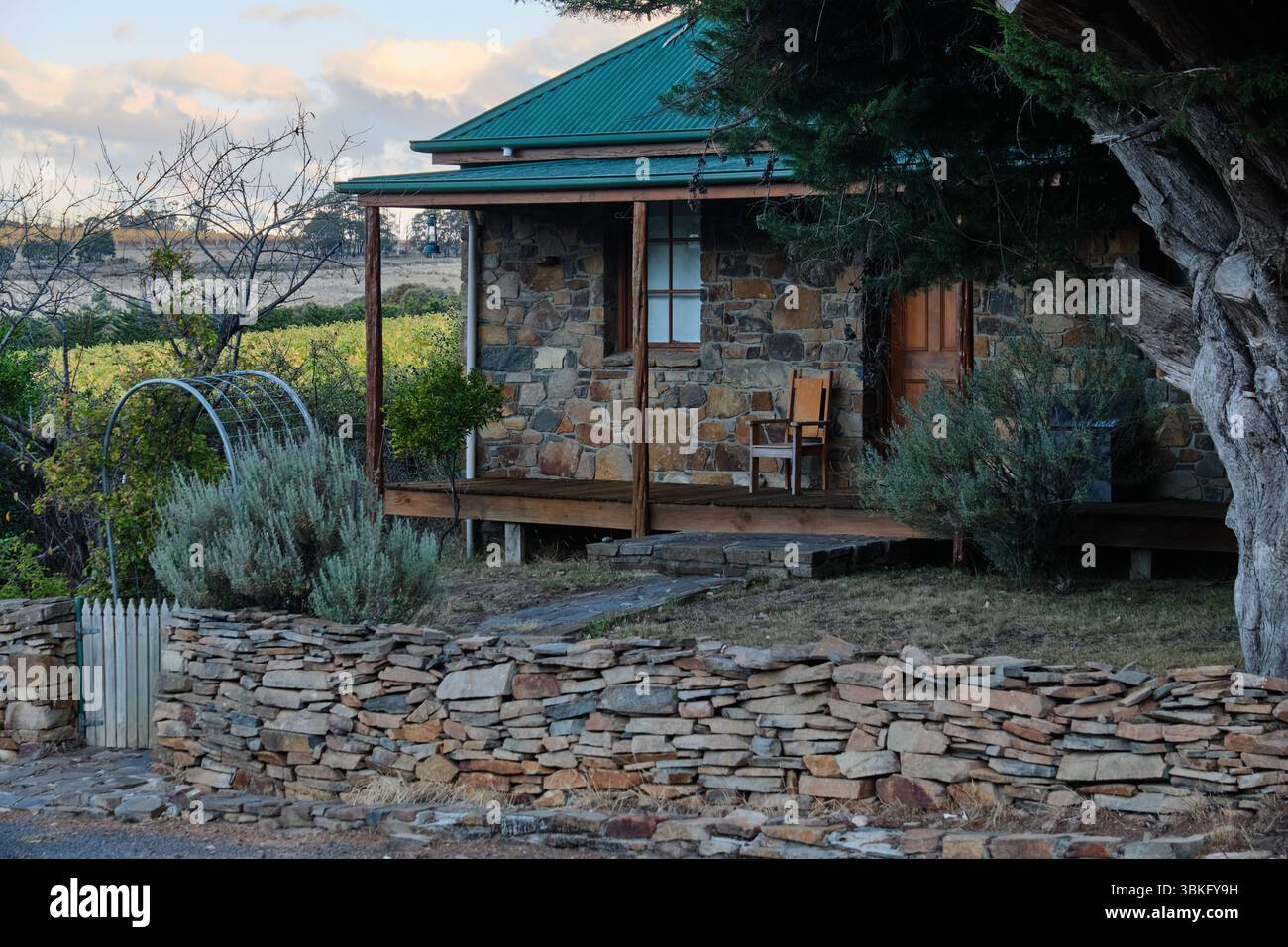 Old stone cottage at the vineyard - Apslawn, Tasmania, Australia Stock ...