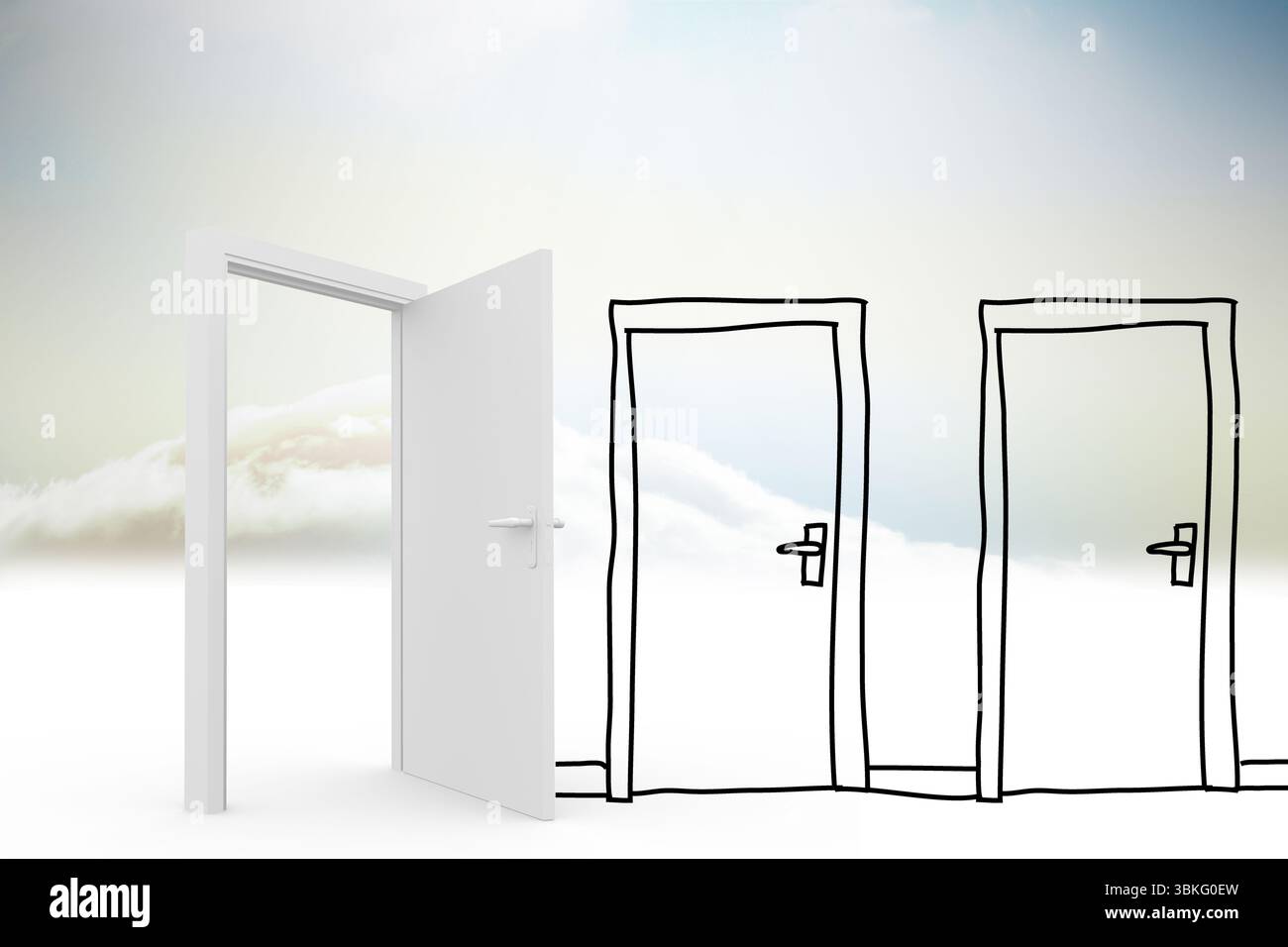 Doodle doors in the clouds Stock Photo - Alamy