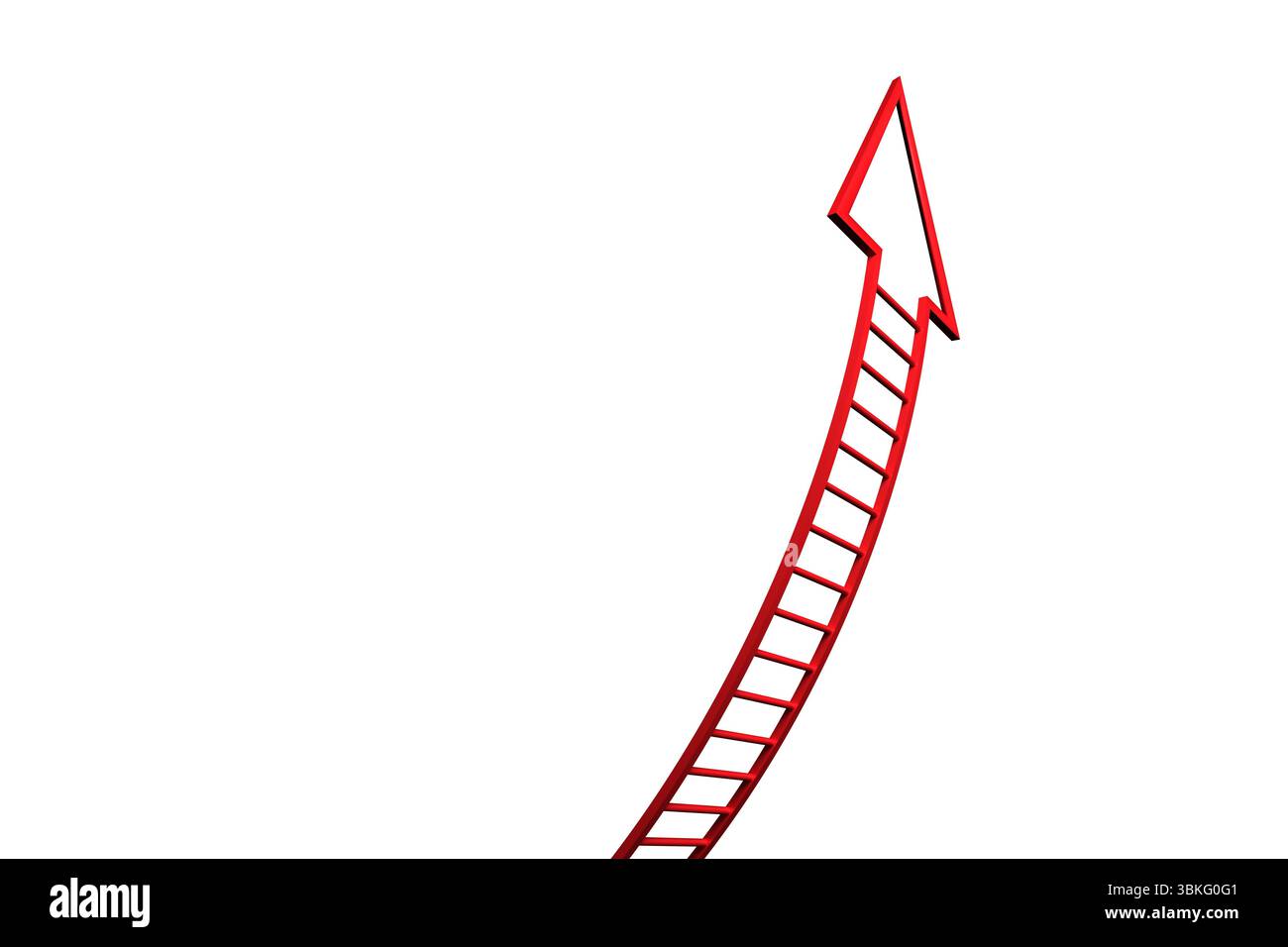 Minimalistic flat graphic is showing red ladder-arrow curving upward on ...