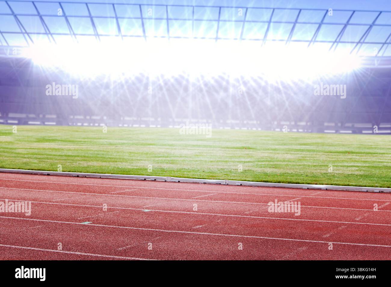 Synthetic track lanes are stretching across flat design stadium under ...