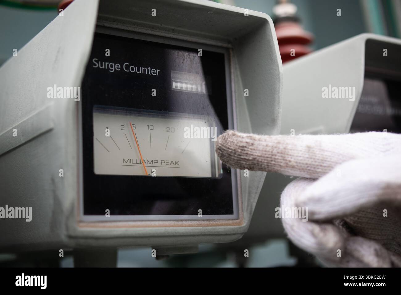 A surge counter device measuring electrical current in substation with ...