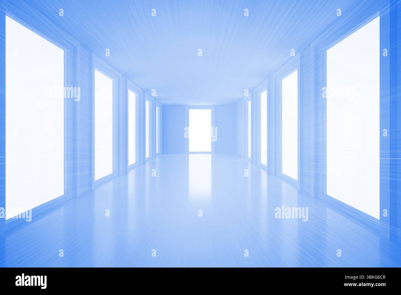 Bright blue hall with windows Stock Photo - Alamy