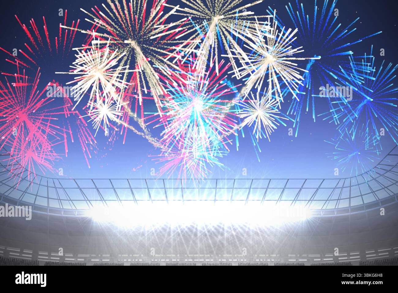 Fireworks exploding over football stadium Stock Photo - Alamy