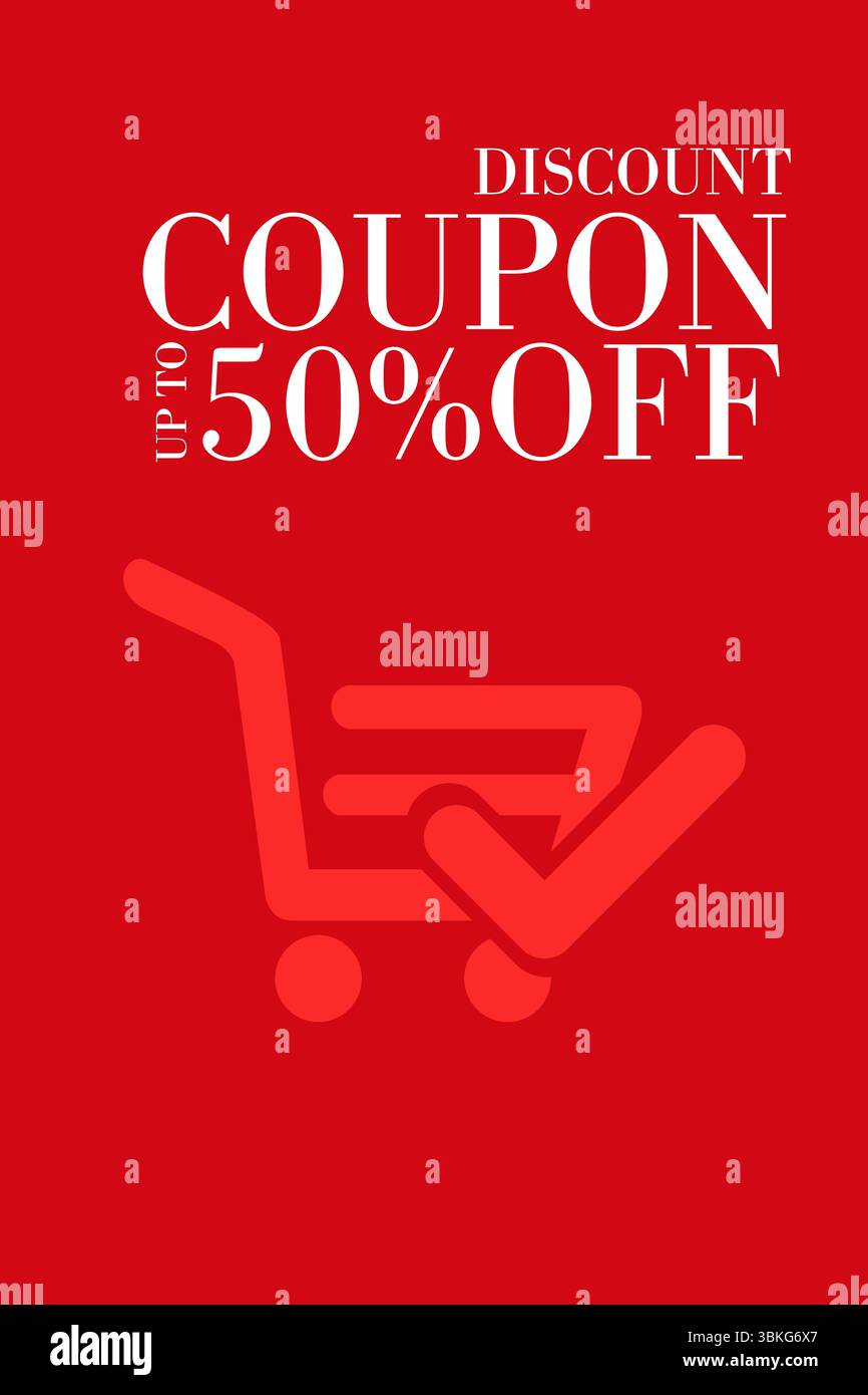 Flat design red poster is showing discount coupon text stylized cart ...