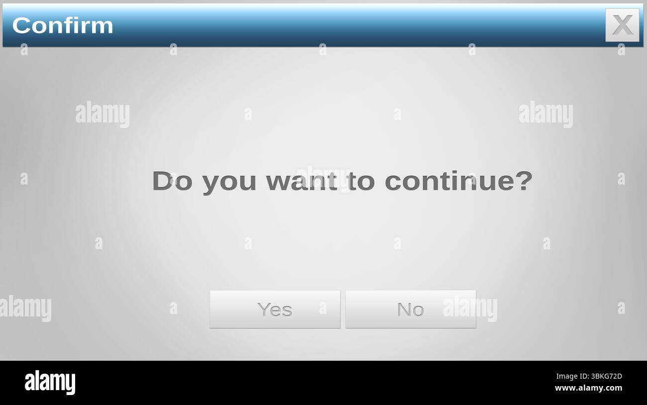Dialogue box with text about continuation Stock Photo - Alamy