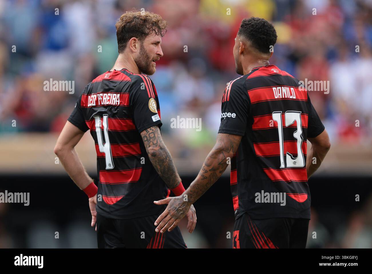 Philadelphia, USA, 20th June 2025. Leo Pereira of CR Flamengo reacts with team mate Danilo ...