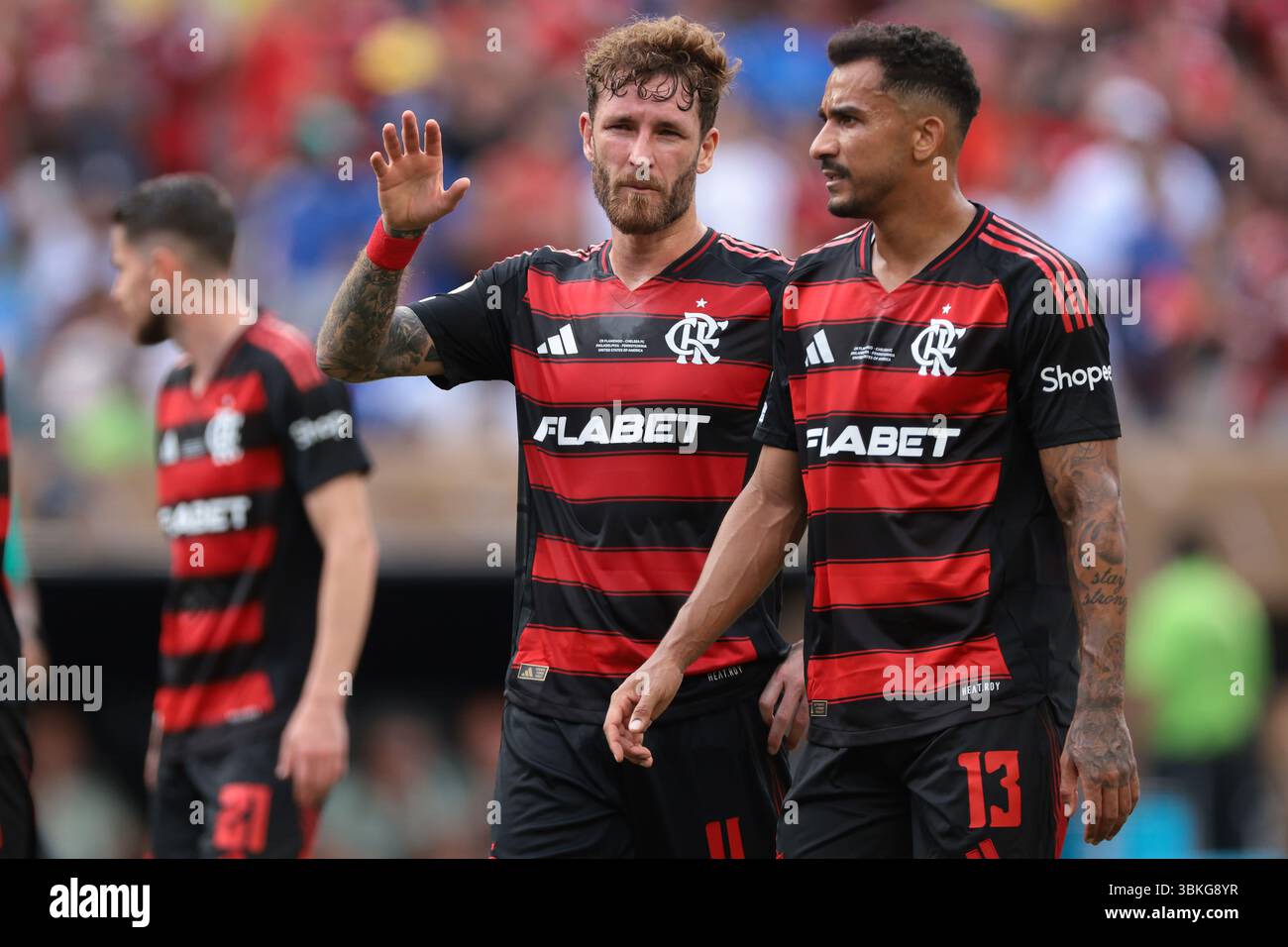 Philadelphia, USA, 20th June 2025. Leo Pereira of CR Flamengo reacts with team mate Danilo ...