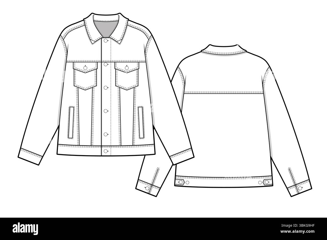 Oversized denim jacket template Black and White Stock Photos & Images ...