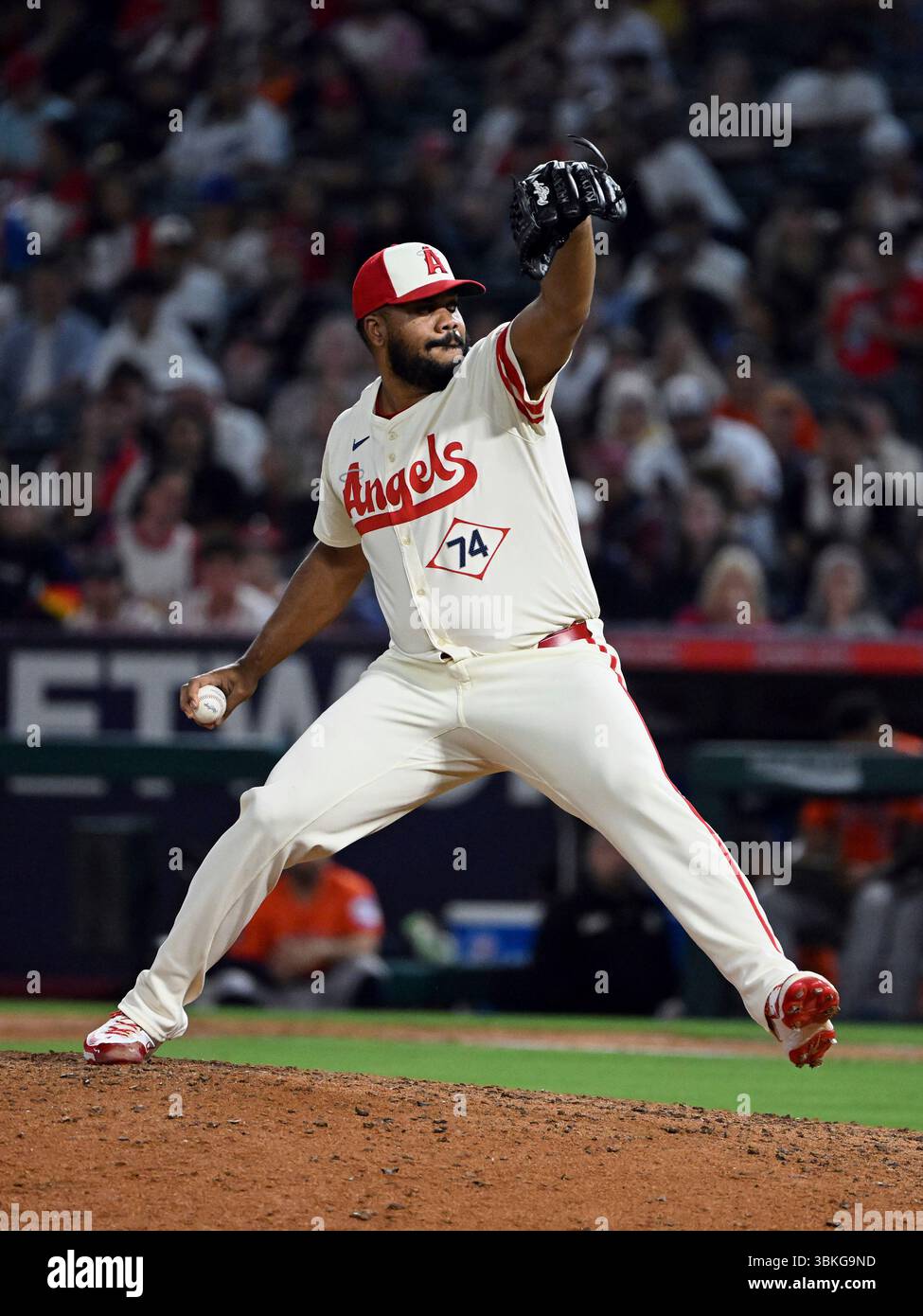 ANAHEIM, CA - JUNE 20: Los Angeles Angels pitcher Kenley Jansen (74) pitching during an MLB ...