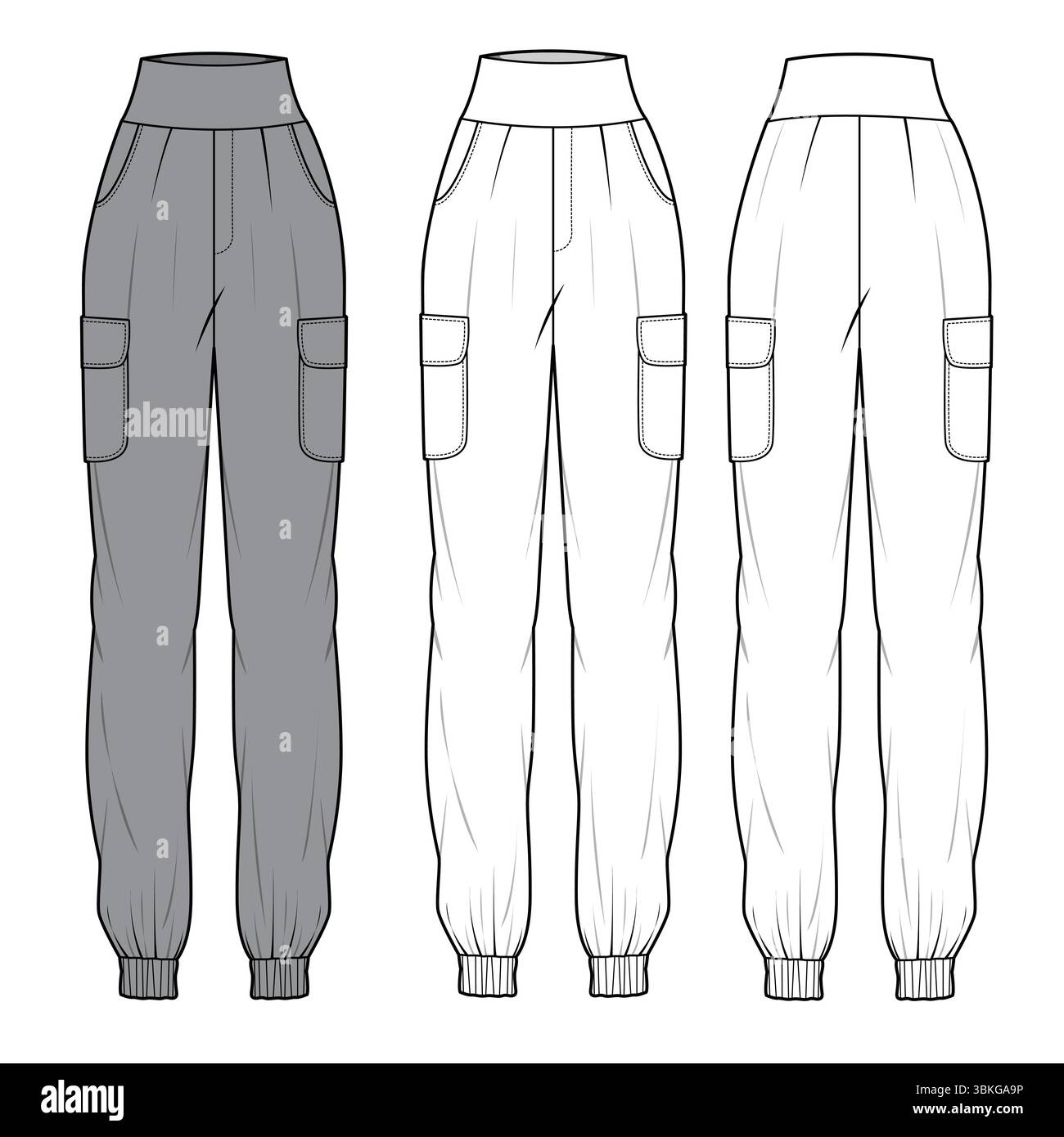 Women's high waisted joggers front and back view vector design mockup ...
