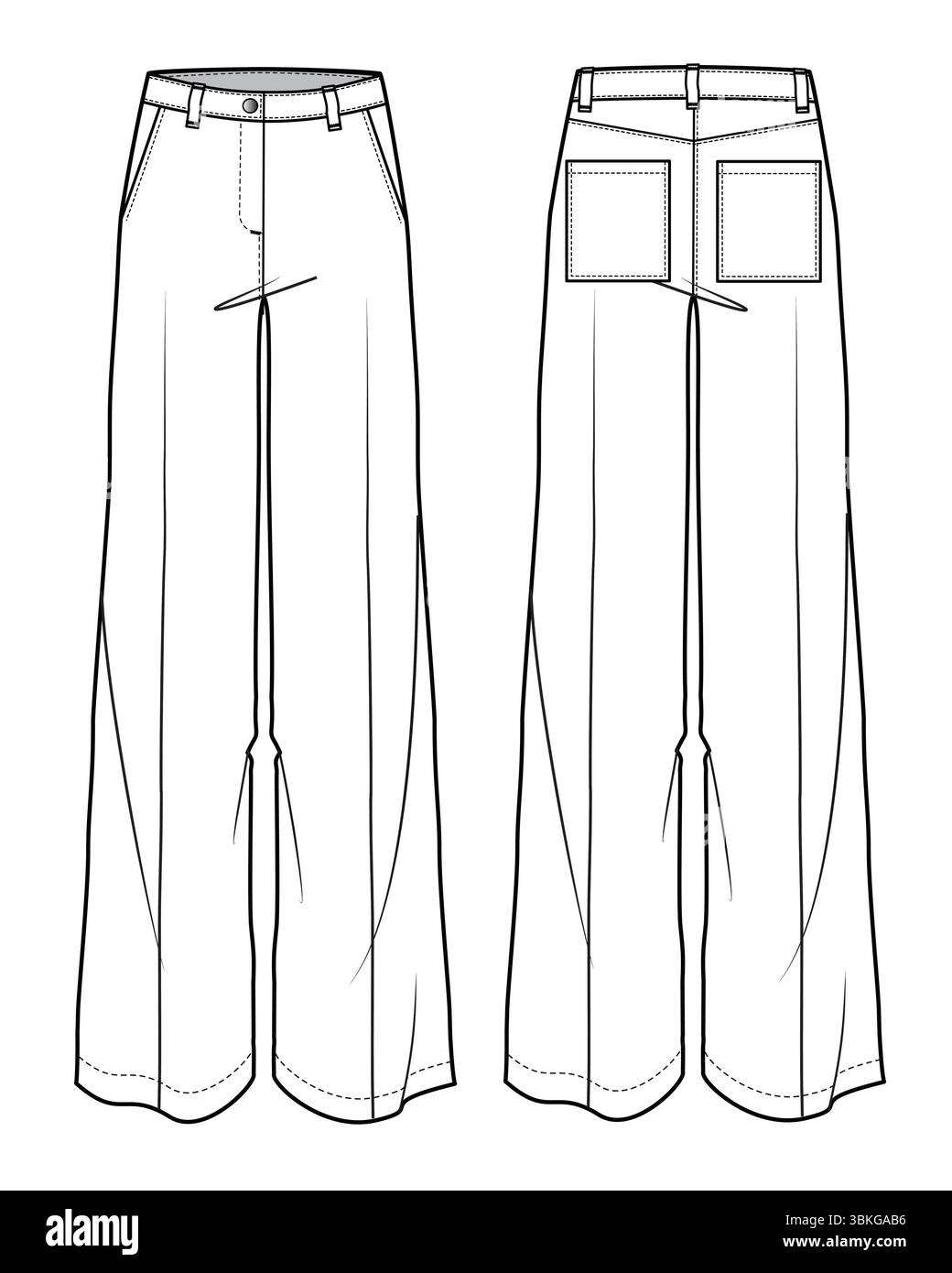 Ladies wide leg jeans front and back view vector mockup template ...