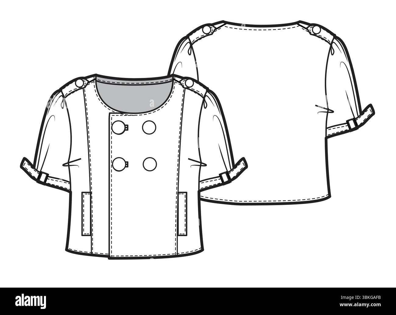 Tweed short Jacket front and back view vector illustration technical ...