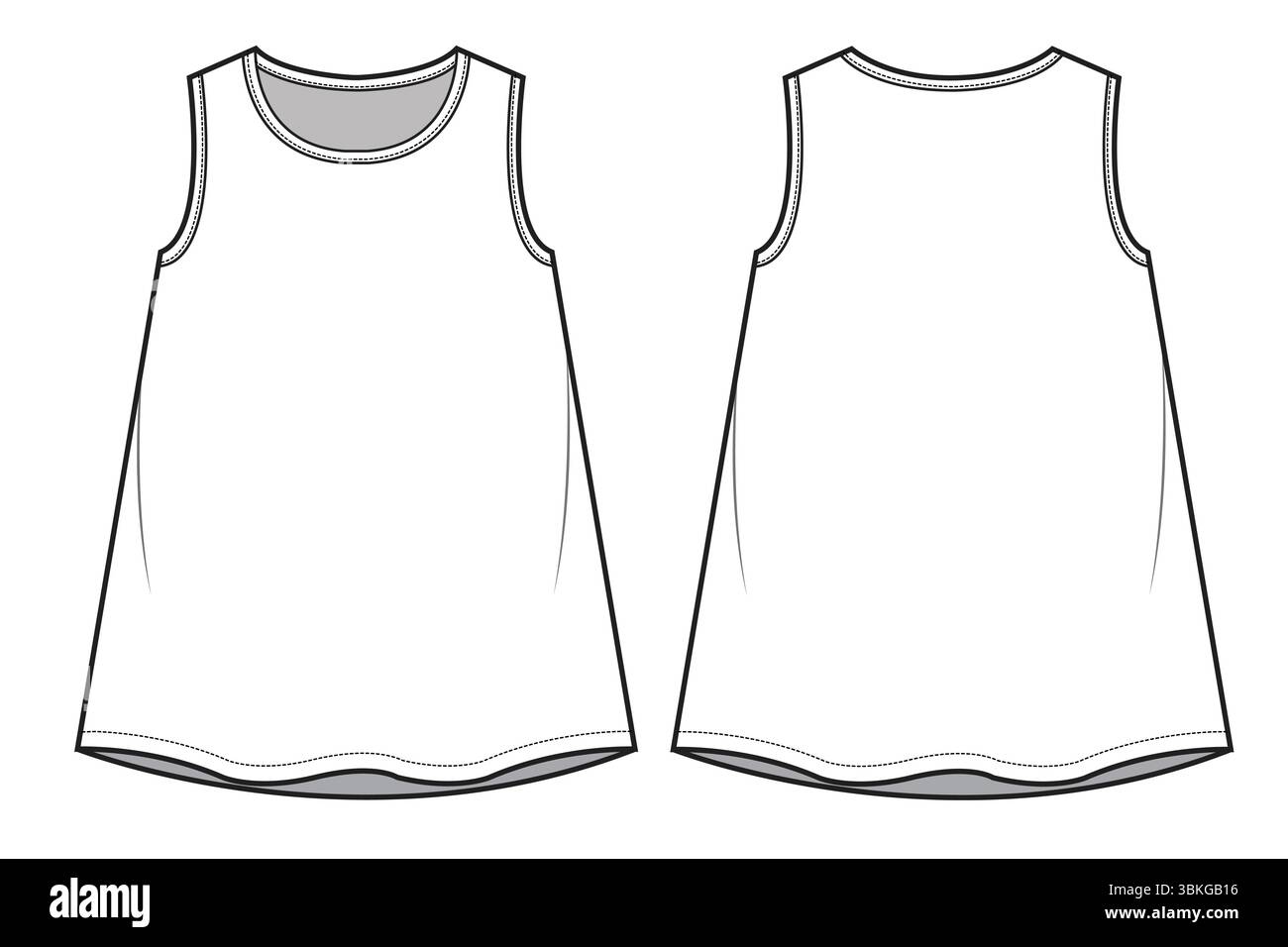 Basic oversized tank top for women front and back view design technical ...