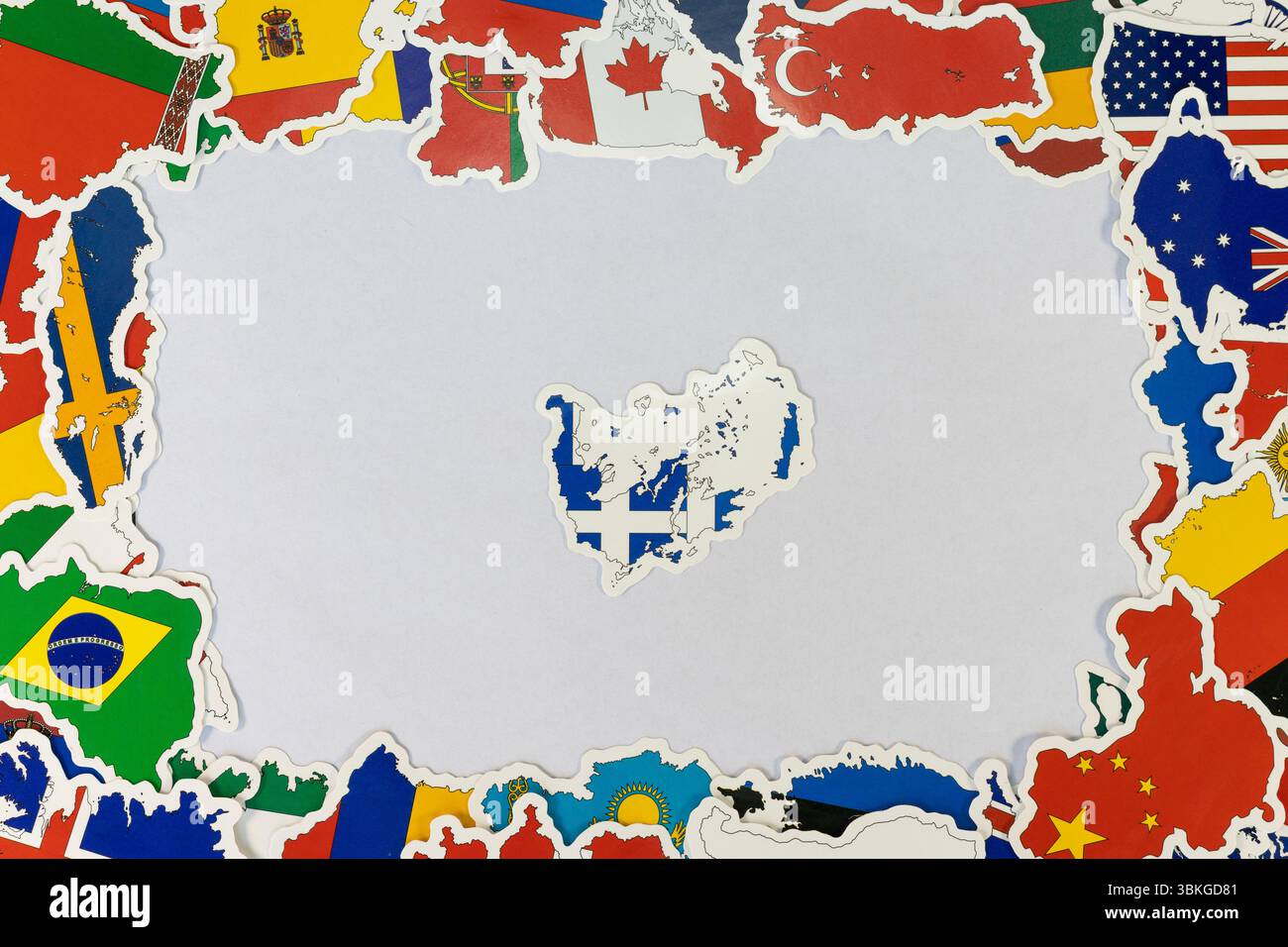 Greece Map Surrounded by World Flags. Global Unity Concept Stock Photo ...