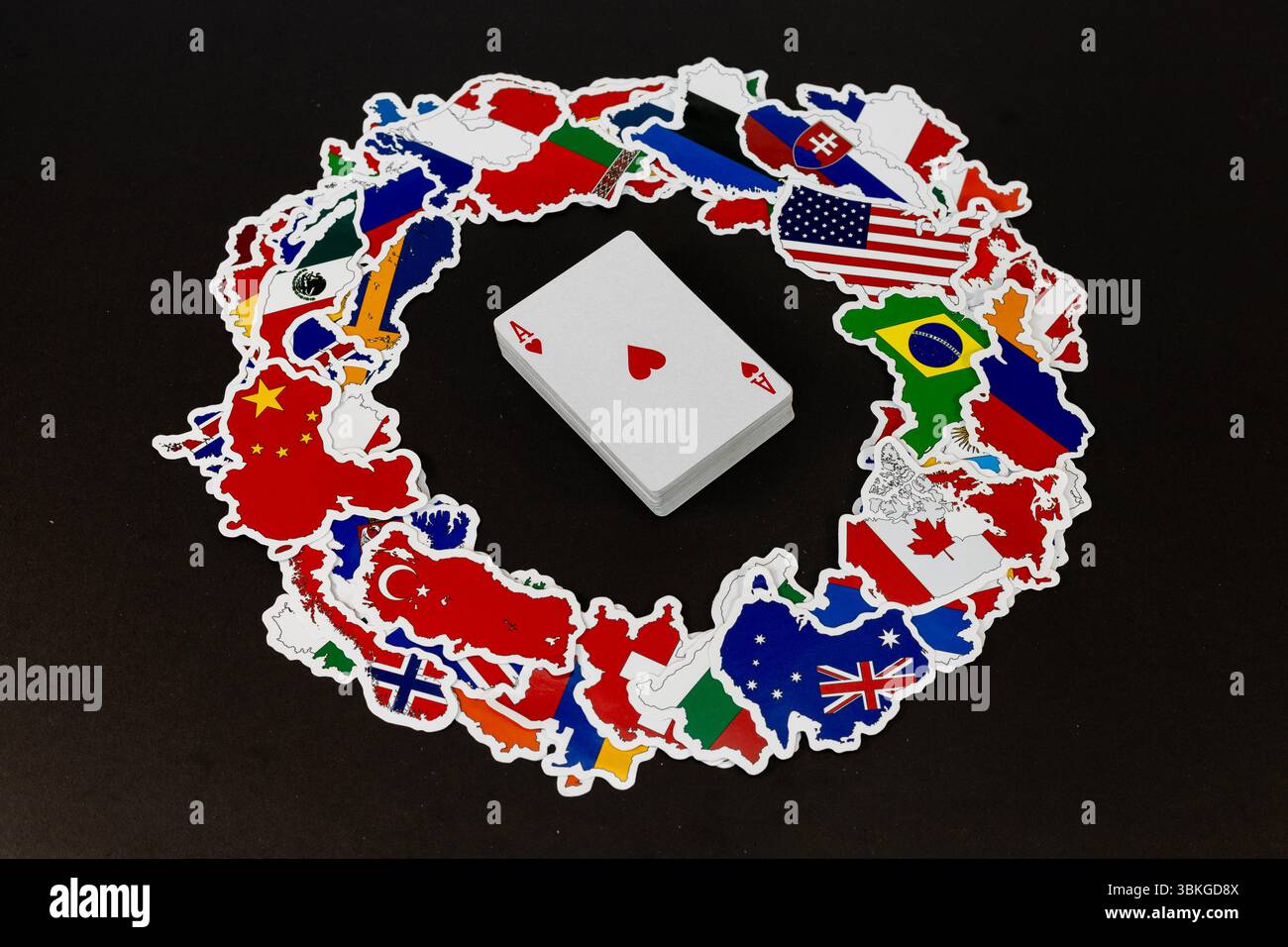 Ace of Hearts Playing Card Surrounded by World Map Flags Stock Photo ...