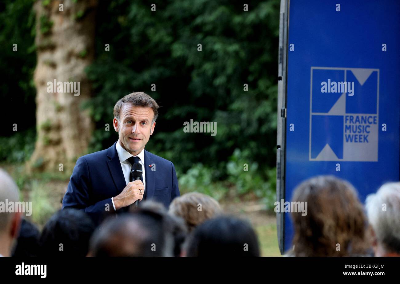 Emmanuel Macron during the France Music Week reception at the Elysee ...