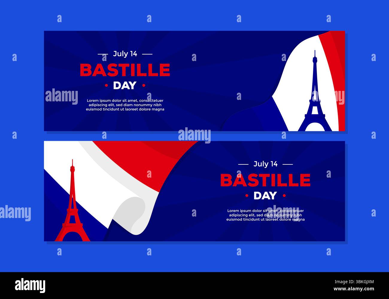 Bastille Day business banner template set illustration of France flag ...