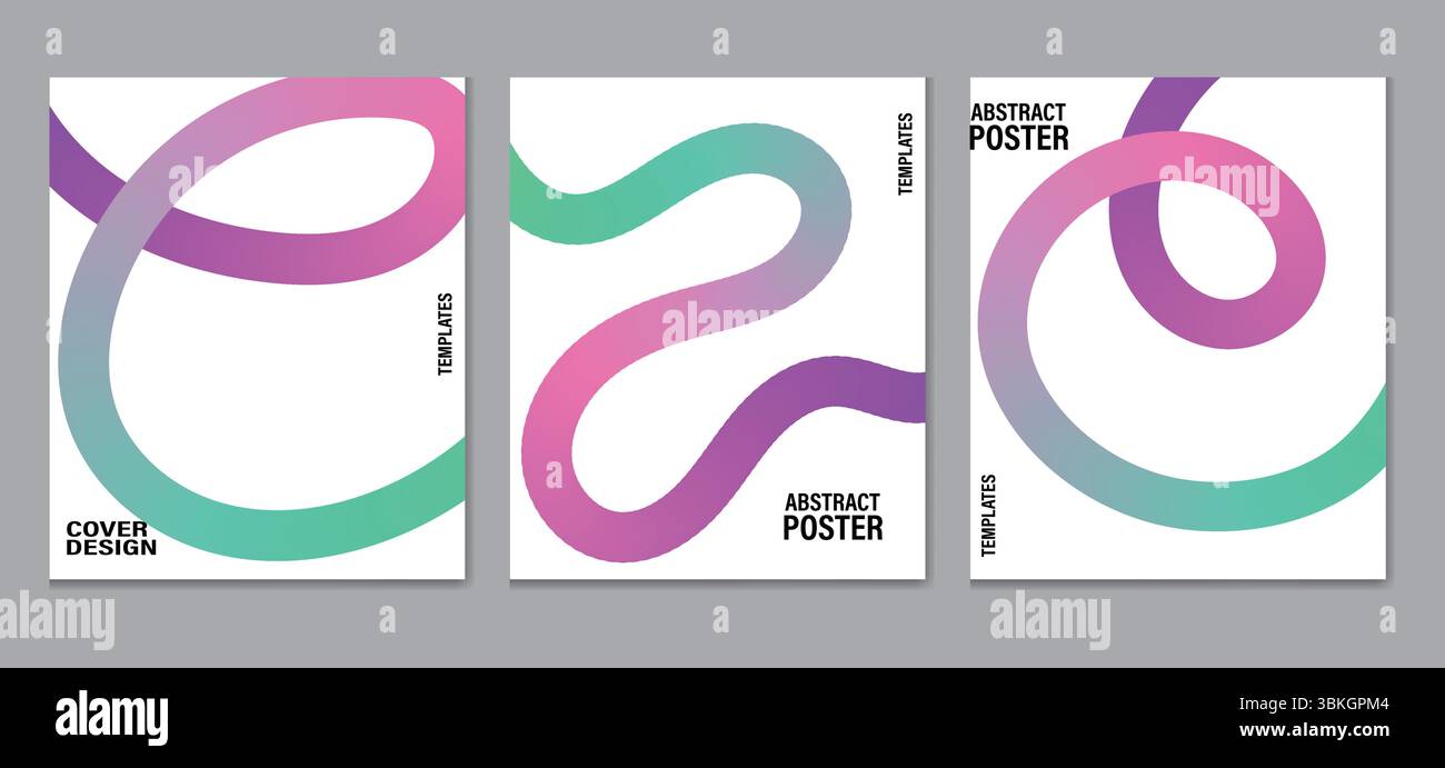 Abstract posters with colorful gradient curves on clean white ...