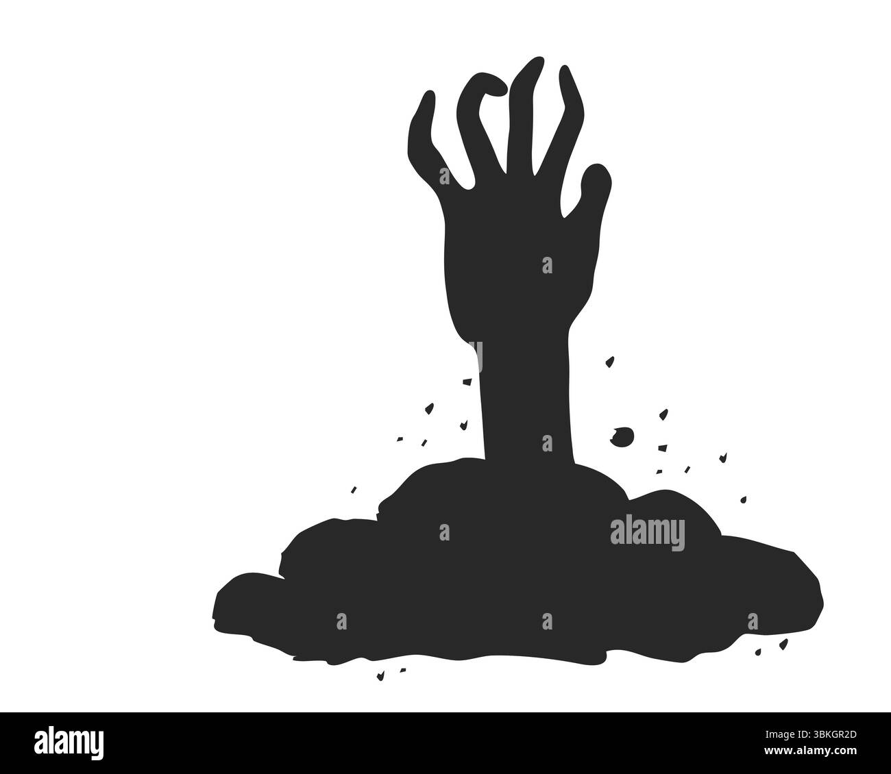Spooky zombie hand silhouette rising from the ground on Halloween night ...