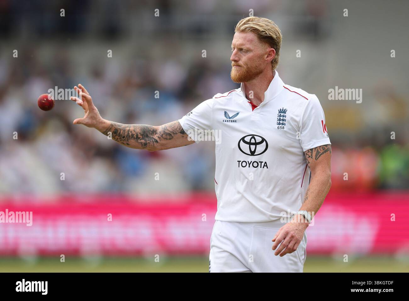 England captain Ben Stokes prepares to bowl his next delivery on day ...