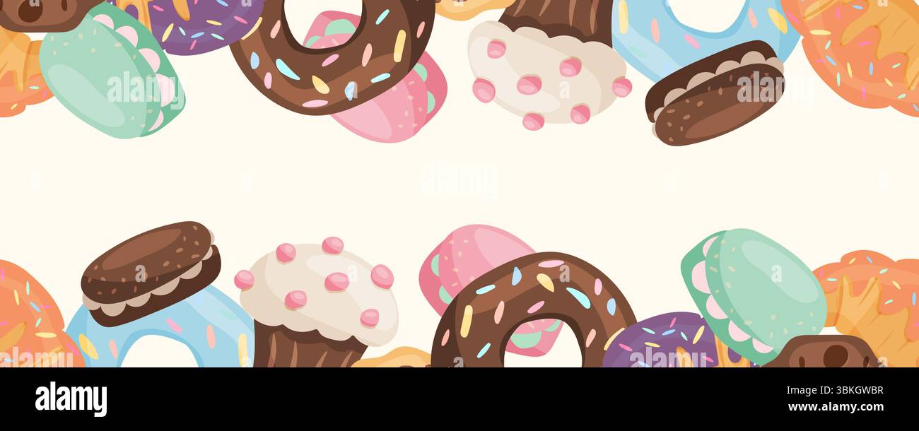 Horizontal seamless sweet border with top and bottom layout Stock ...
