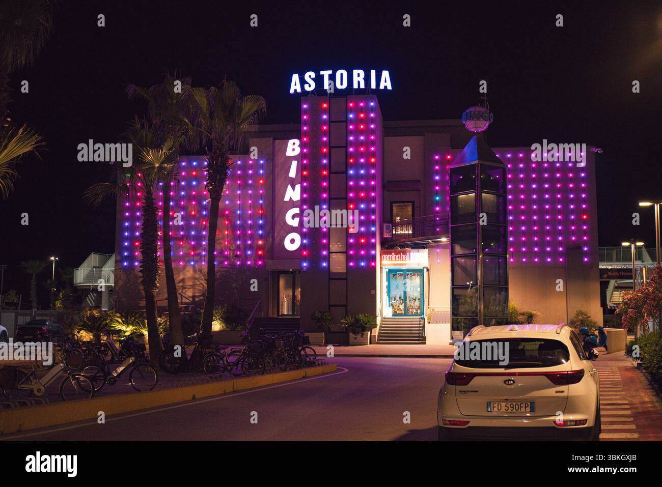 Chioggia, italy 21 june 2025, colorful lights illuminating astoria ...