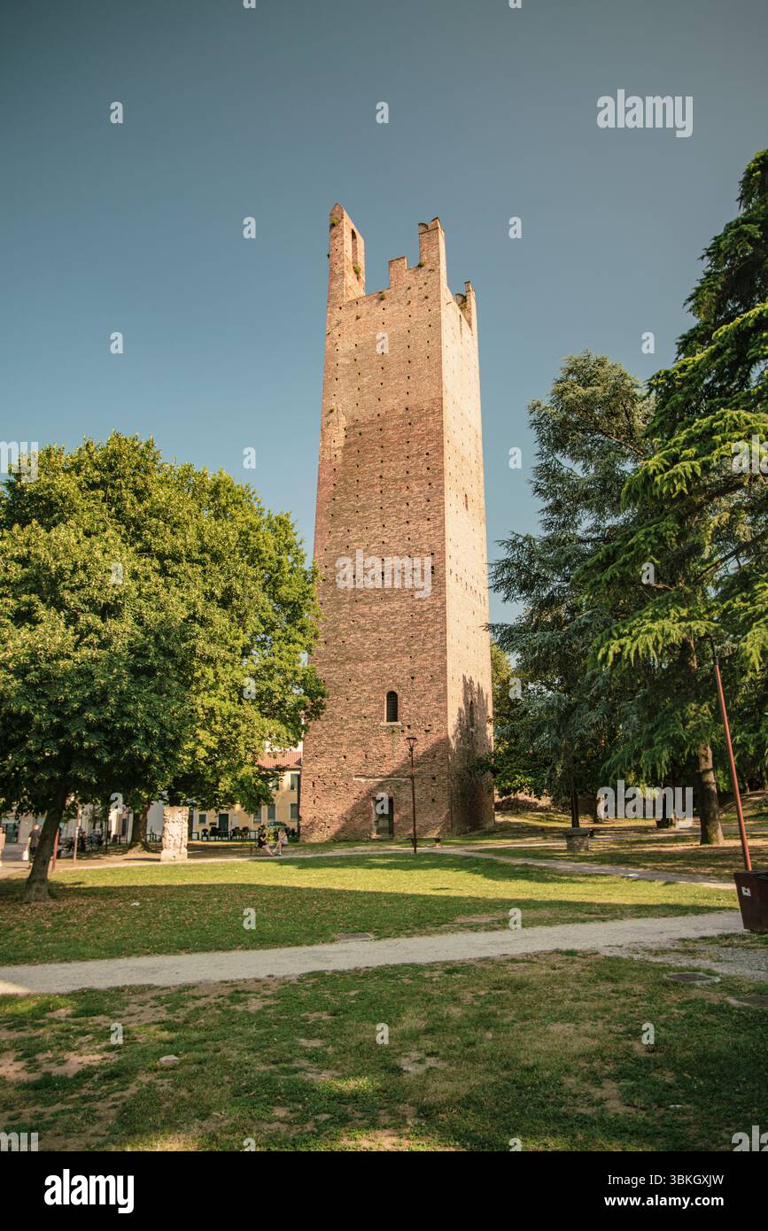Rovigo, italy 21 june 2025, the medieval brick dona tower standing in a ...