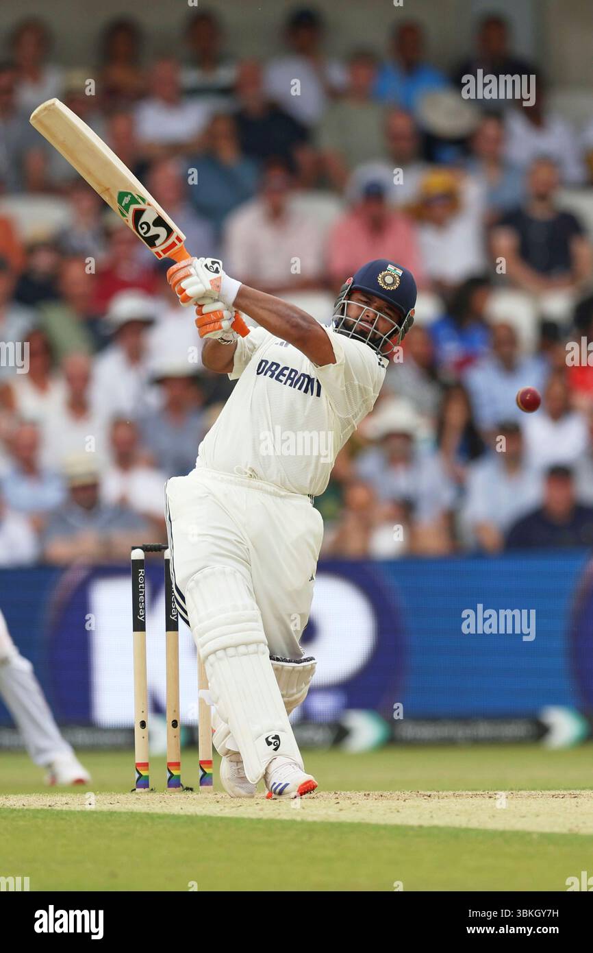 India's Rishabh Pant plays a shot on day two of the first cricket test ...