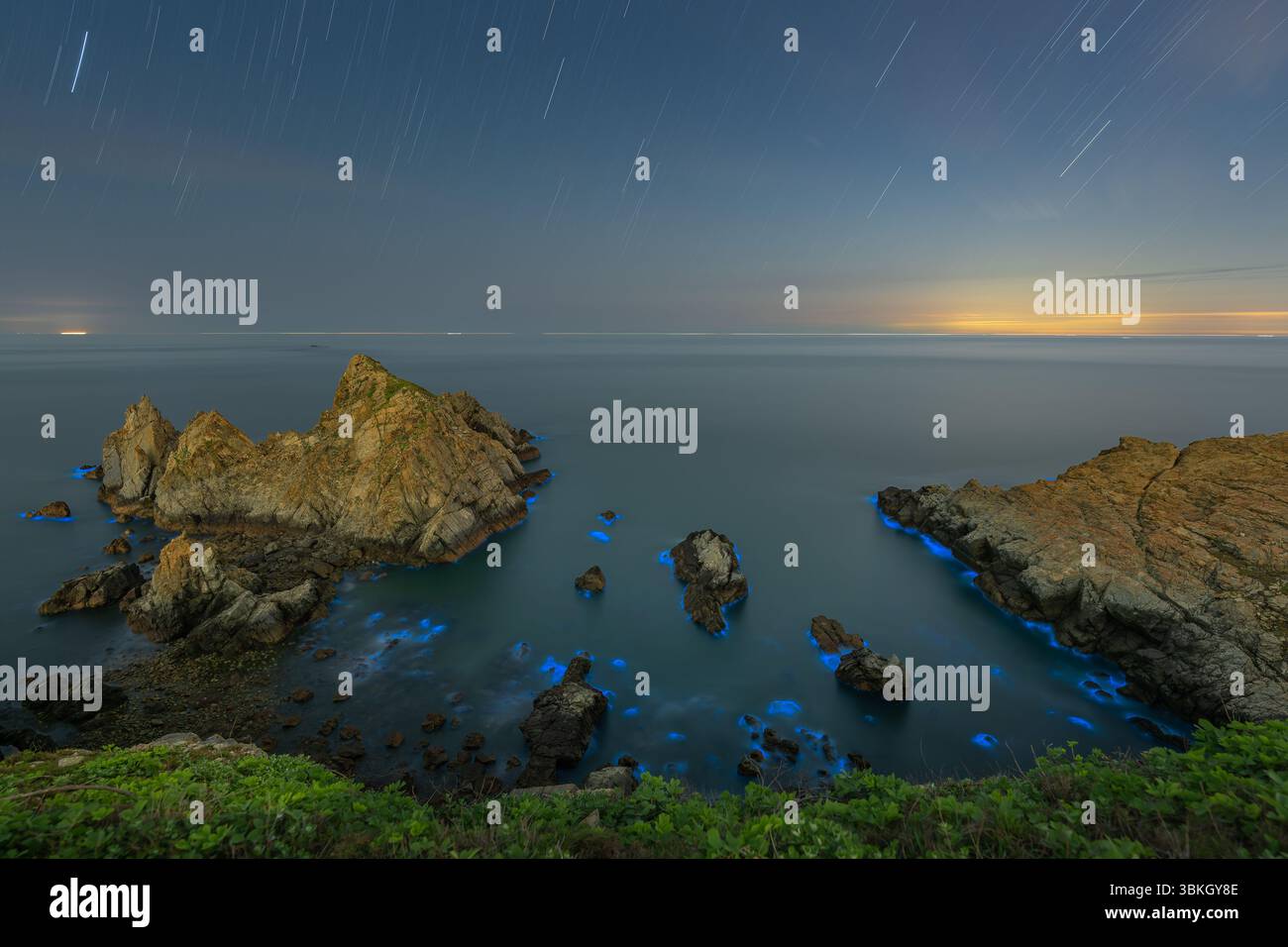 Long exposure of a phenomenon call blue tears in Matsu island in Taiwan ...