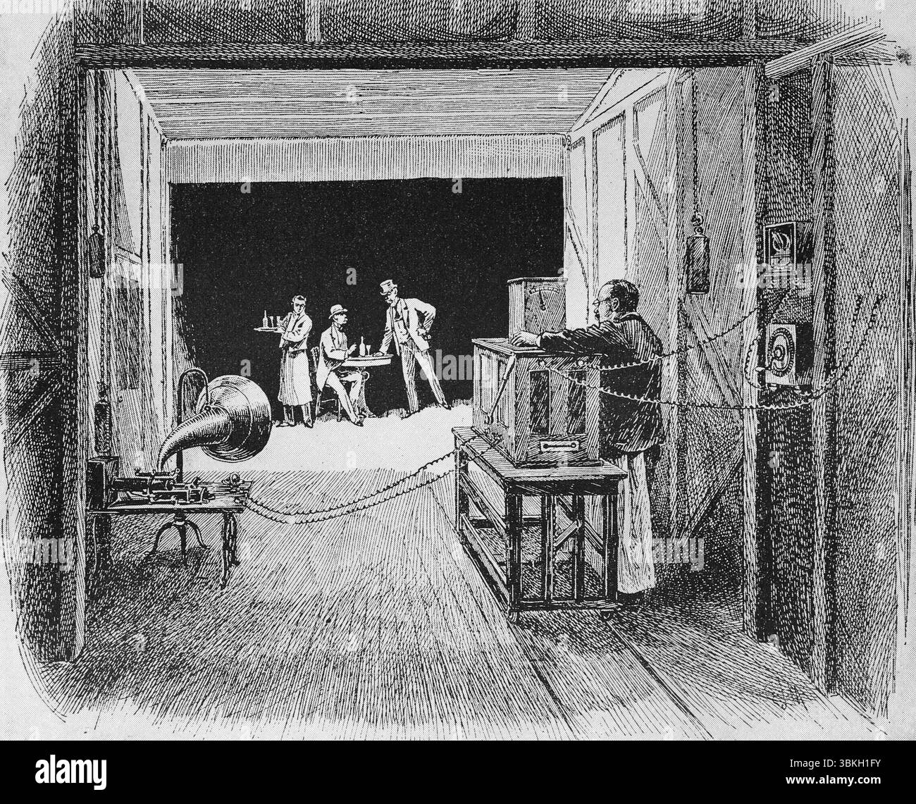 The interior of a Kinetographic Theatre; Black and white illustration ...