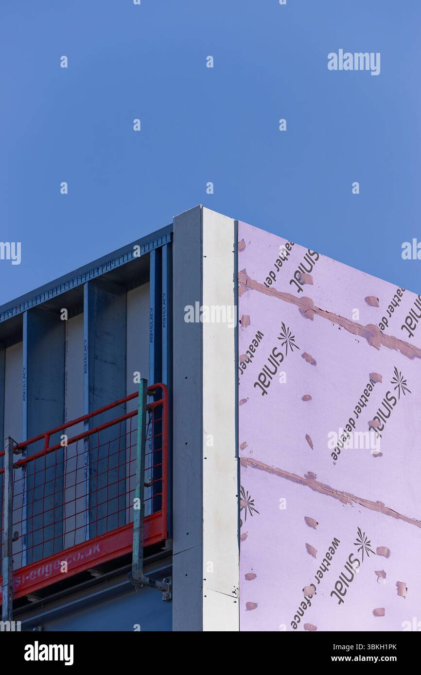 Radcliffe civic hub project, weather defence backing boards attached to ...