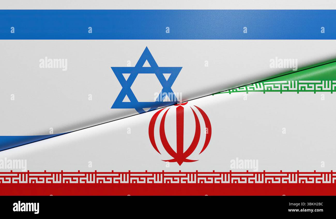 Israeli and Iranian flags side by side, conflict between the two ...