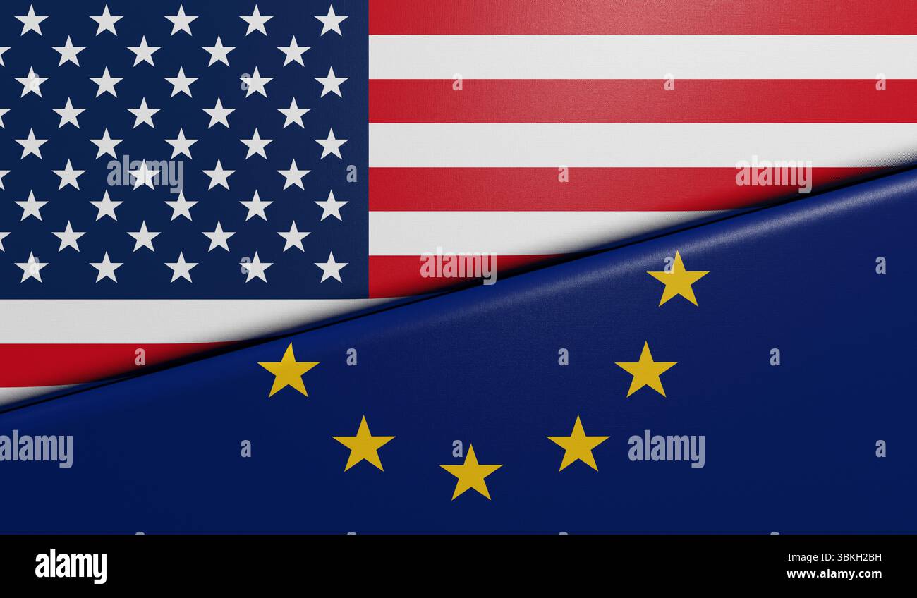 American and European flags side by side - 3D rendering Stock Photo - Alamy