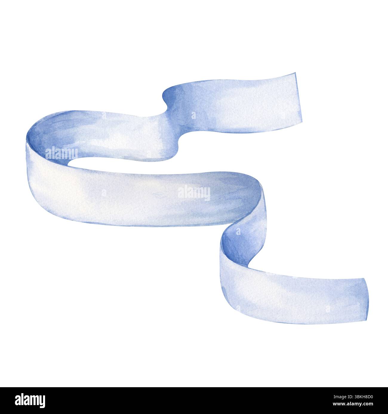A curly blue ribbon, hand-drawn. Watercolor illustration isolated on a ...