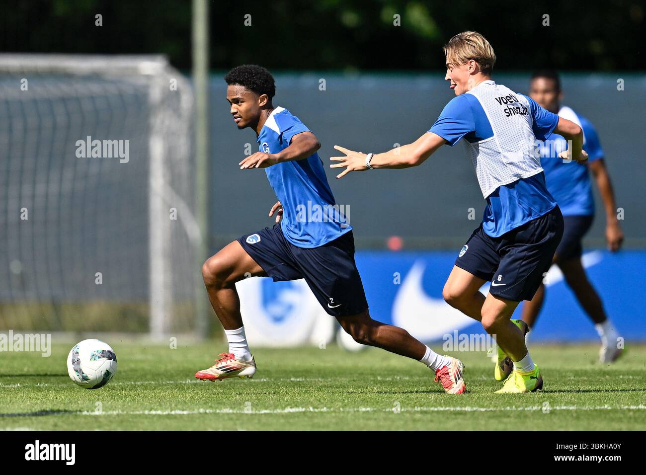 Genk, Belgium. 20th June, 2025. Genk's Pierre Kayden and Genk's Matte ...