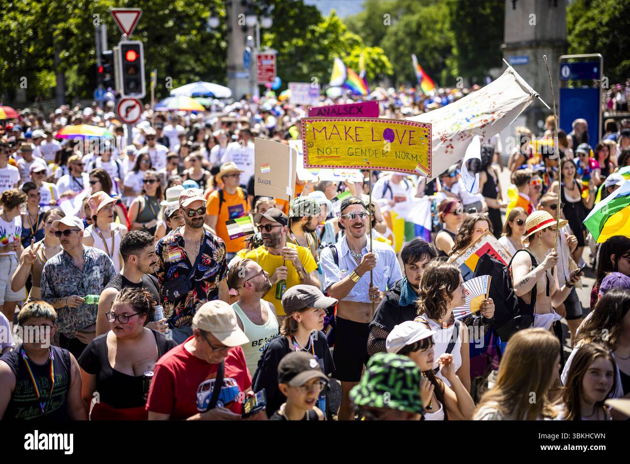 People take part in the Zurich Pride parade in Zurich, Switzerland ...