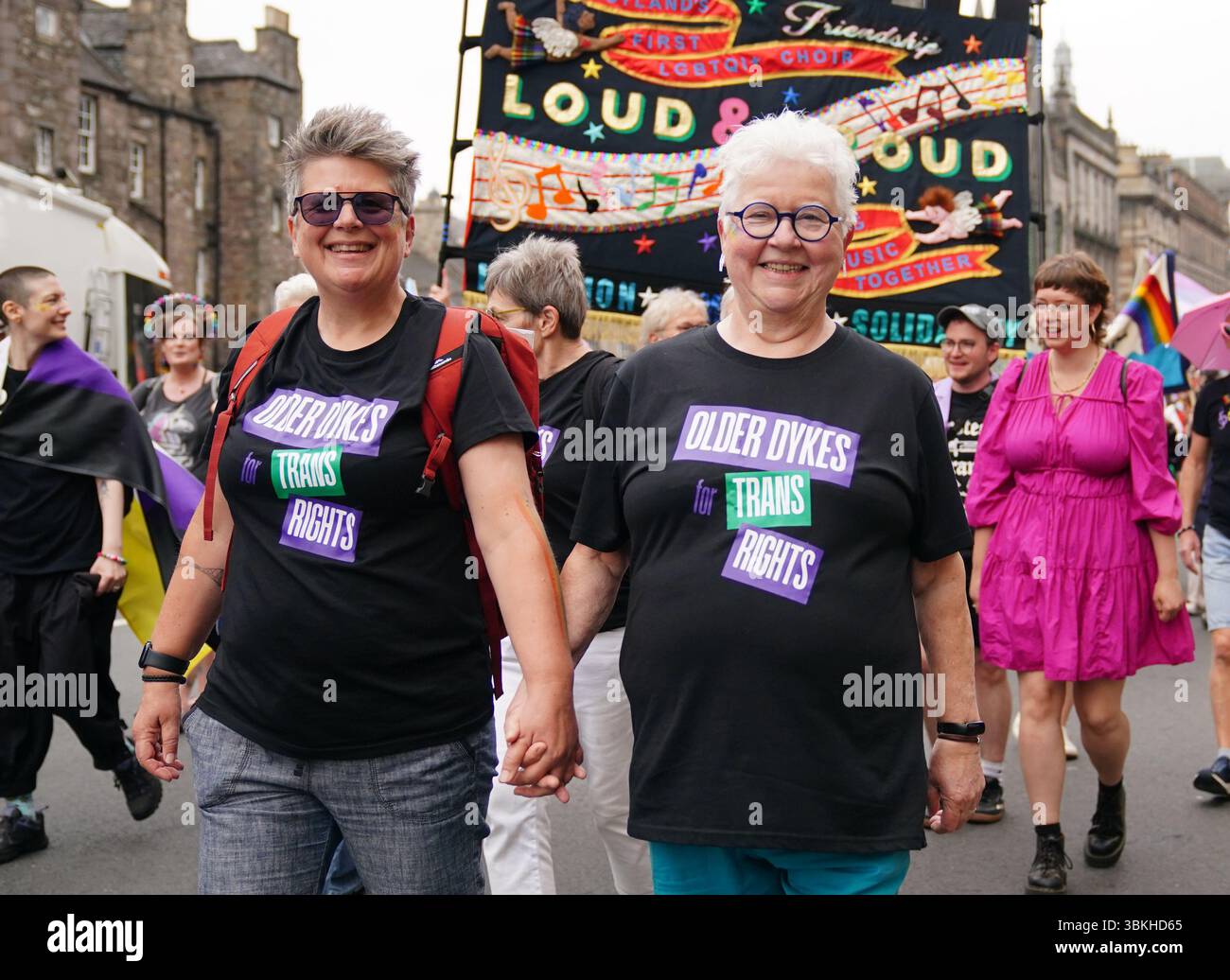 Author Val McDermid (right) and wife Jo Sharp take part in the Pride ...