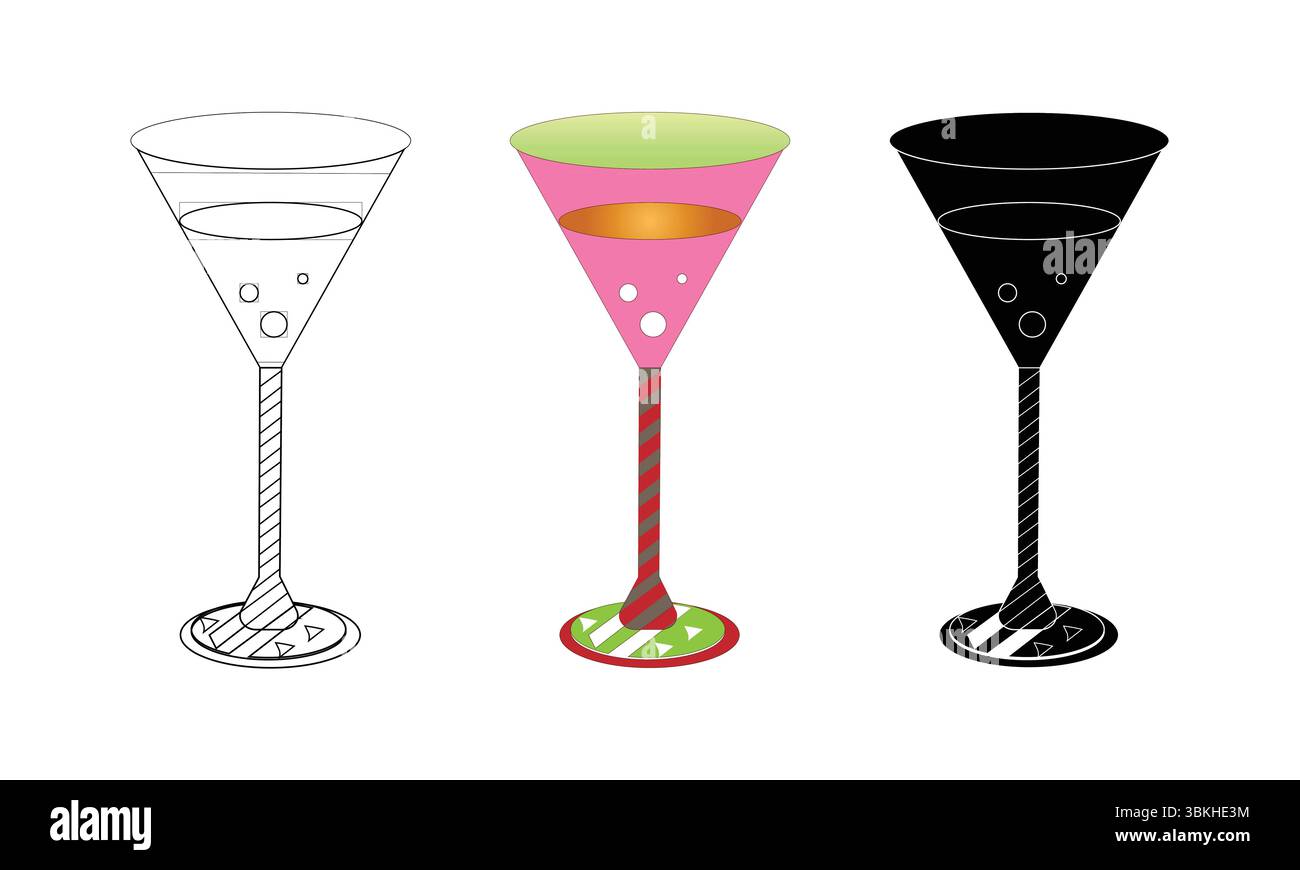 Creative Martini Glass Designs in Outline, Colorful, and Solid Styles ...