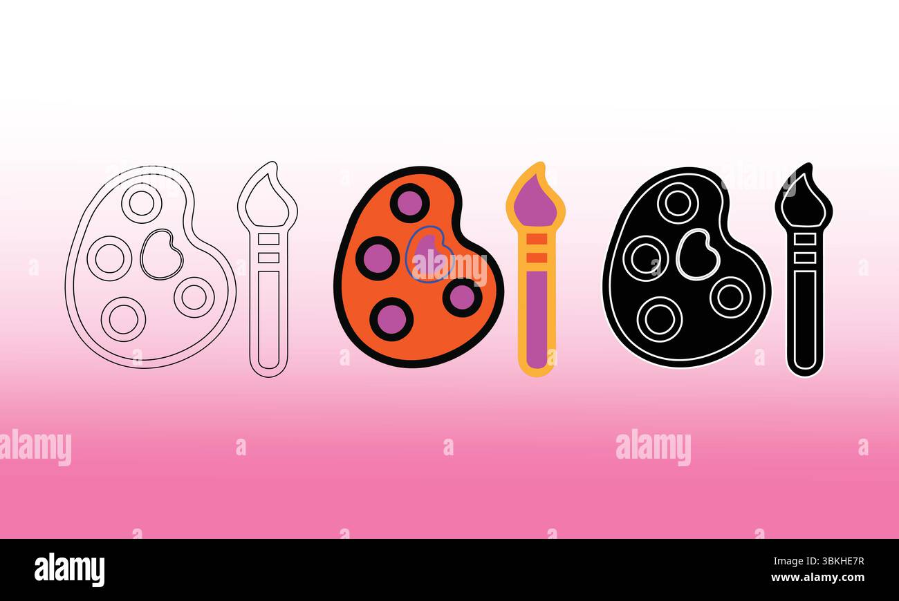 Colorful Paint Palette and Brush Icons on Pink Gradient Background in ...