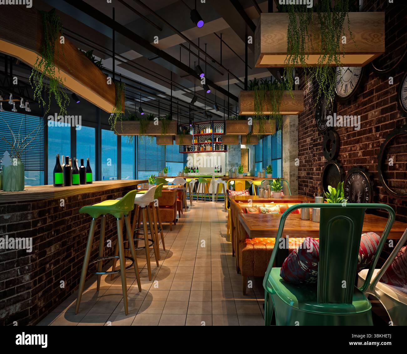 3d render restaurant cafe bar interior Stock Photo - Alamy